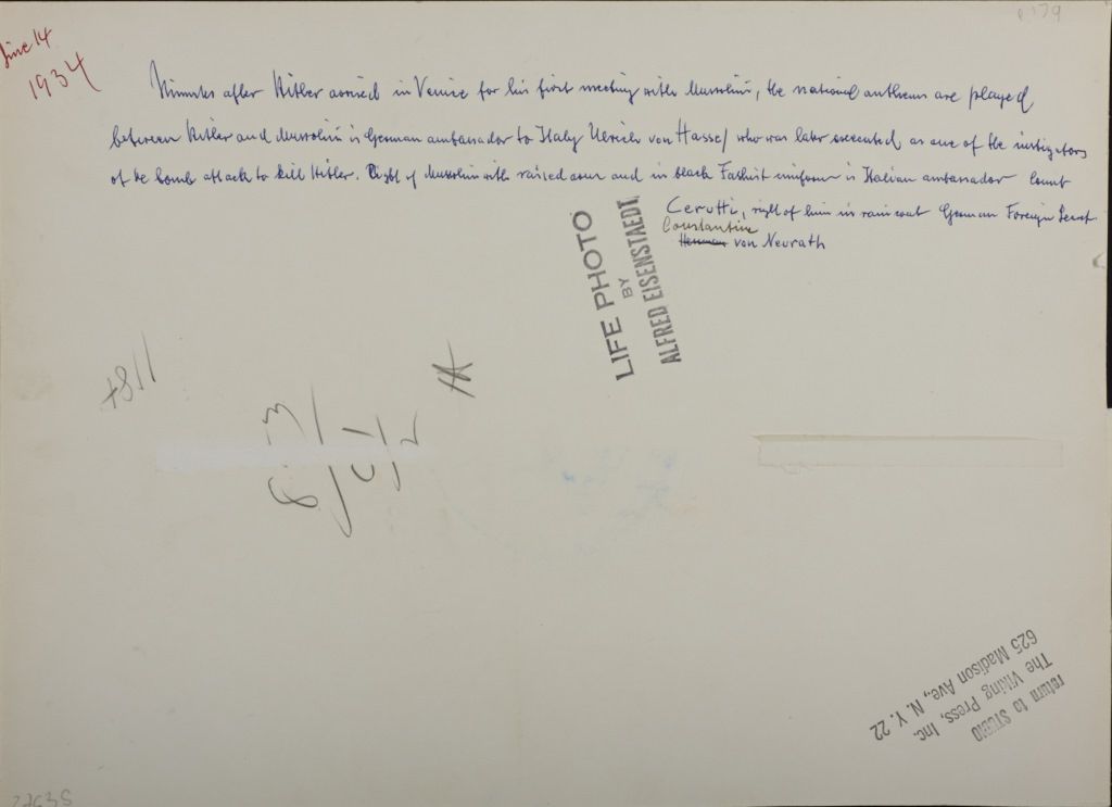 ALFRED EISENSTAEDT (1898–1995) Adolf Hitler und / and Benito Mussolini ...